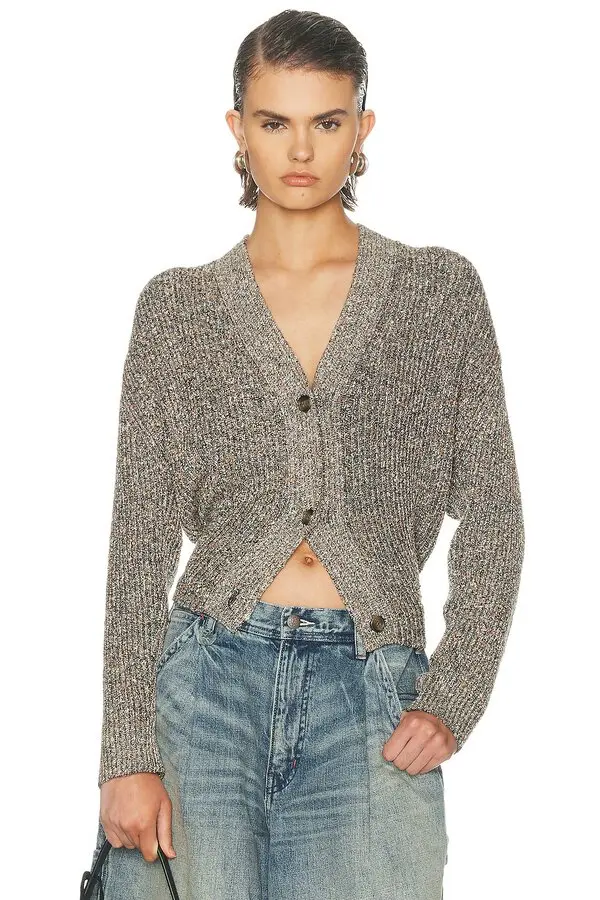 R13 Split Hem Ribbed Cardigan - Grey Multi