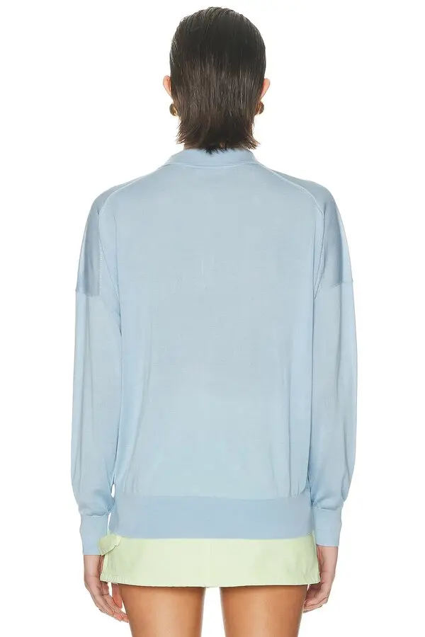 Renggli Silk Cashmere Boxy Long Sleeve Polo Top - Azure