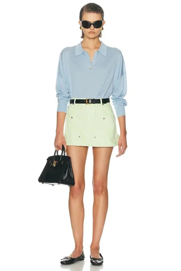Renggli Silk Cashmere Boxy Long Sleeve Polo Top - Azure