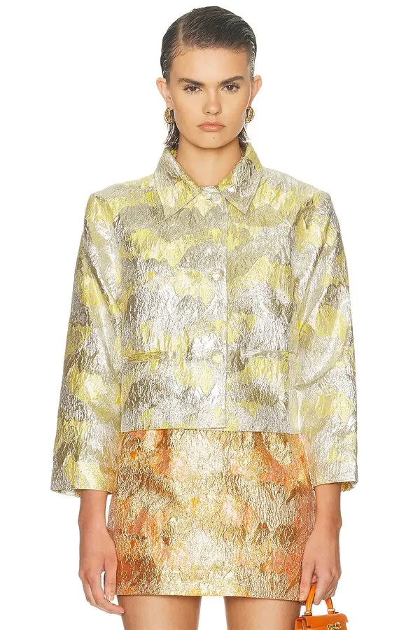 Renggli Brocade Jacket In Yellow, Metallic Silver - Sunshine