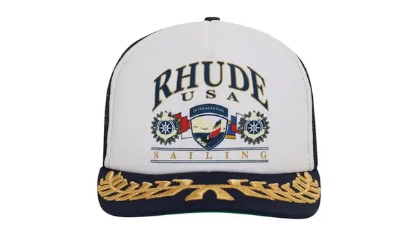 Rhude Usa Sailing Icon Trucker Hat - Navy Blue/white