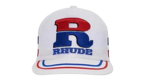 Rhude Split Petrol Logo Trucker Hat - White/red