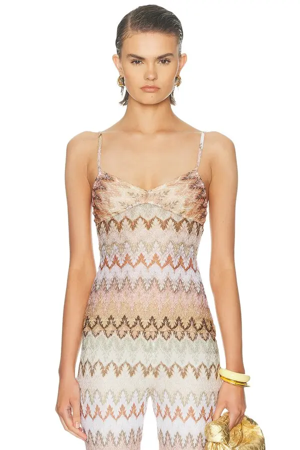 Missoni Metallic Knit Tank Top - Multi Beige  Red  & White