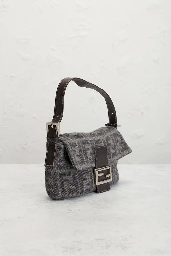 Fendi Zucca Baguette Shoulder Bag - Grey
