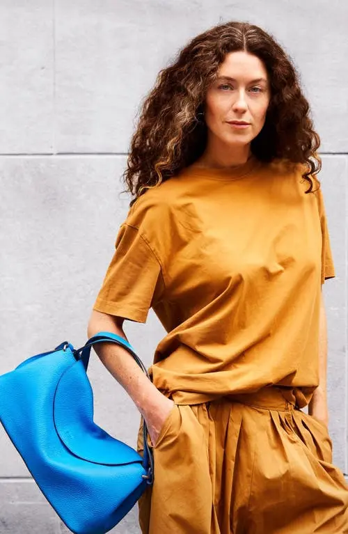TUSK Ani Satchel In Italian Pebble Grain Leather - Azure