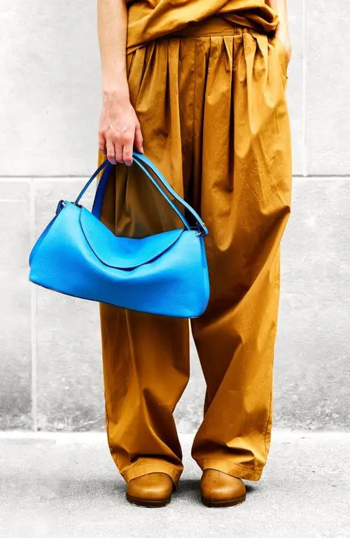 TUSK Ani Satchel In Italian Pebble Grain Leather - Azure