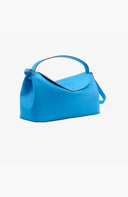TUSK Ani Satchel In Italian Pebble Grain Leather - Azure