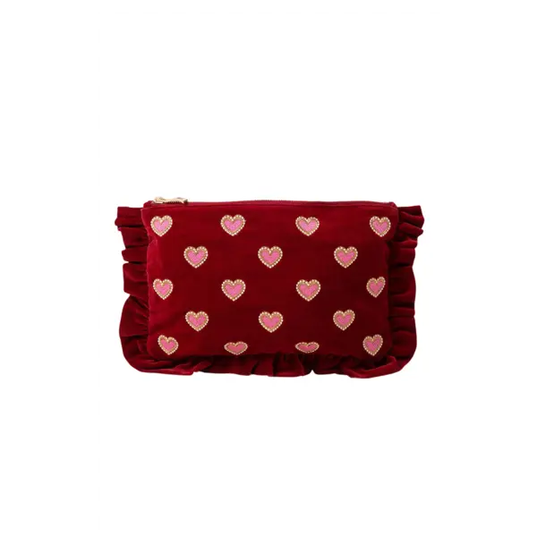 ELIZABETH SCARLETT Love Hearts Frill Pouch - Rouge