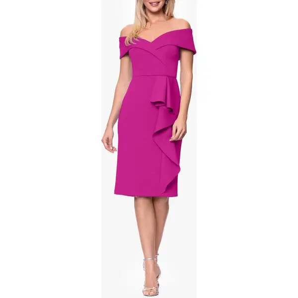 XSCAPE EVENINGS Off The Shoulder Scuba Cocktail Dress - Orchid