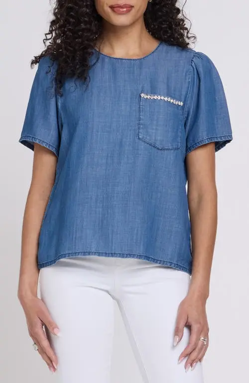NYDJ Puff Sleeve Denim Shirt - Medium Indigo