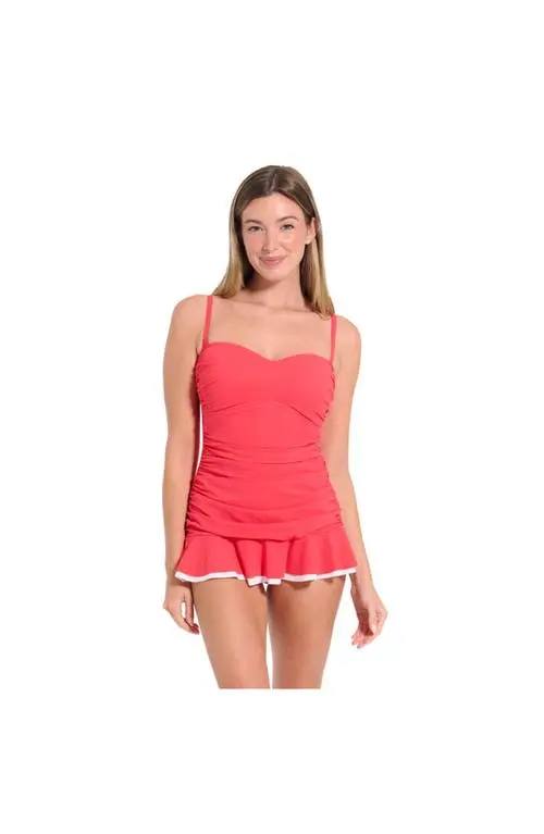 GOTTEX Sweetheart Ruched Swimdress - Coral