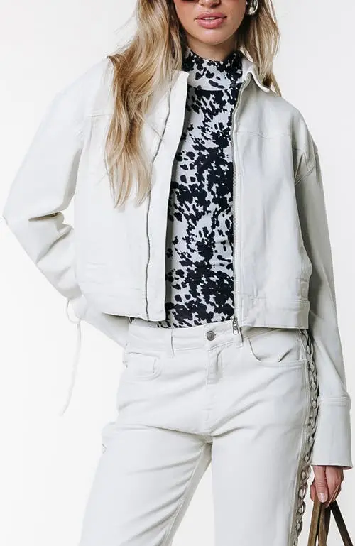 COLOURFUL REBEL Olaine Braided Sleeve Denim Blouse - White