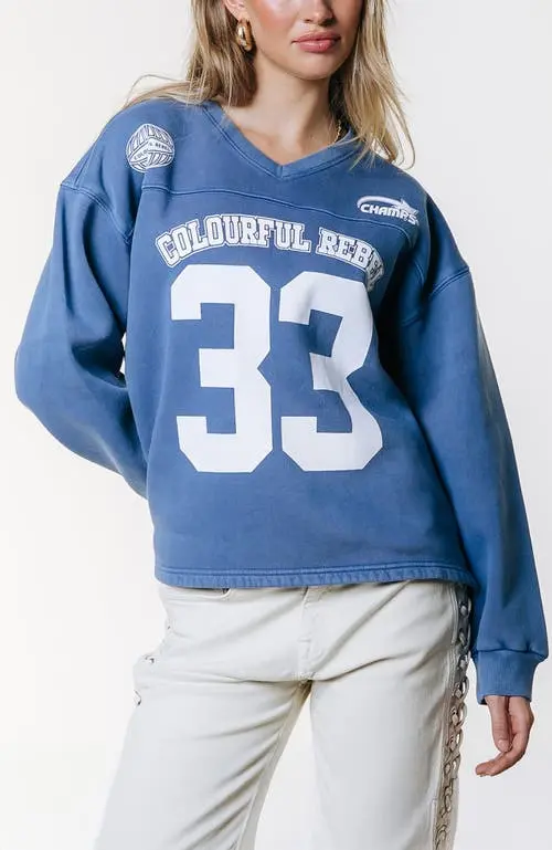 COLOURFUL REBEL Cr 33 Washed Baseball Sweat - Blue