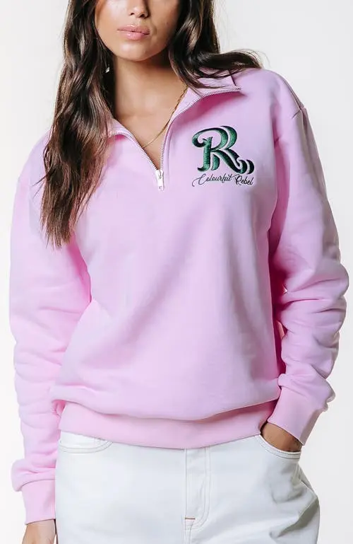 COLOURFUL REBEL Logo Embro Zip Sweat - Pink