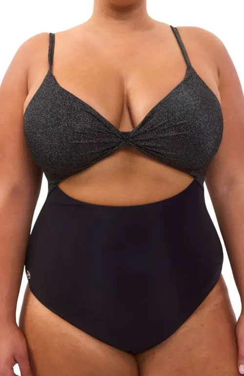 BILIBLOND Lurex One-piece Swimsuit With V-neck And Cut-out Detail - Silver Black Lurex