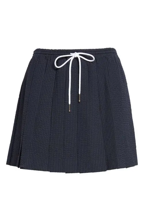 Thom Browne Pleated Wool Seersucker Miniskirt - Navy