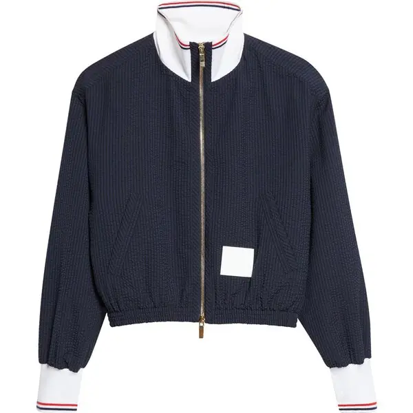 Thom Browne Wool Seersucker Track Jacket - Navy