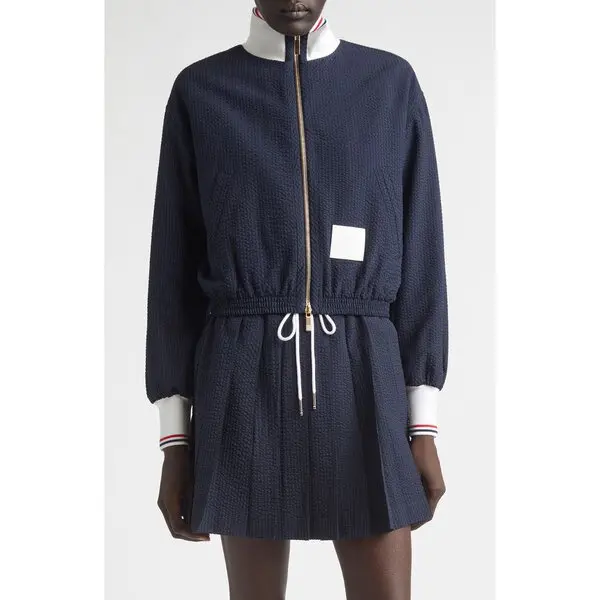 Thom Browne Wool Seersucker Track Jacket - Navy