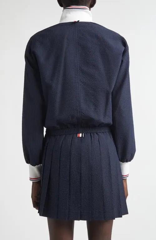 Thom Browne Wool Seersucker Track Jacket - Navy