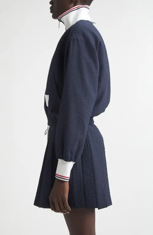 Thom Browne Wool Seersucker Track Jacket - Navy
