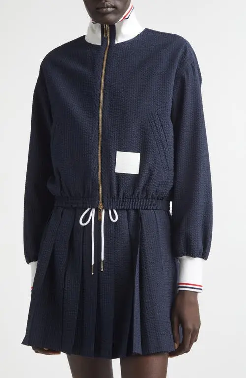 Thom Browne Wool Seersucker Track Jacket - Navy