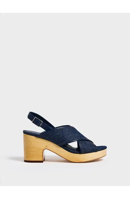 Marion Parke Avery Denim Platform Sandals - Navy Denim