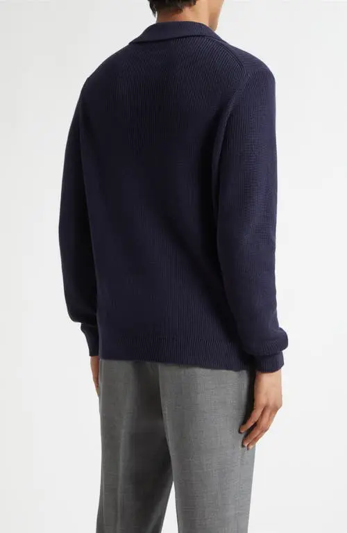 Thom Sweeney Skipper Long Sleeve Cotton Polo - Navy