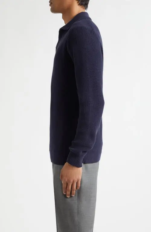 Thom Sweeney Skipper Long Sleeve Cotton Polo - Navy