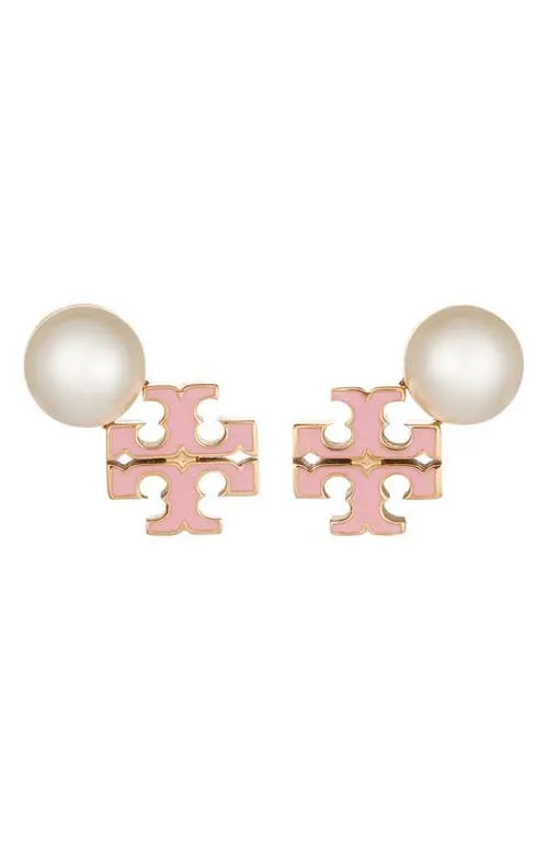 Tory Burch Moondance Faux Pearl & Icon Stud Earrings - Tory Gold/pearl/pink