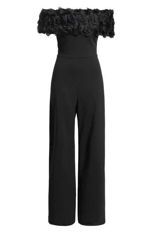 Eliza J Rosette Off The Shoulder Wide Leg Jumpsuit - Black