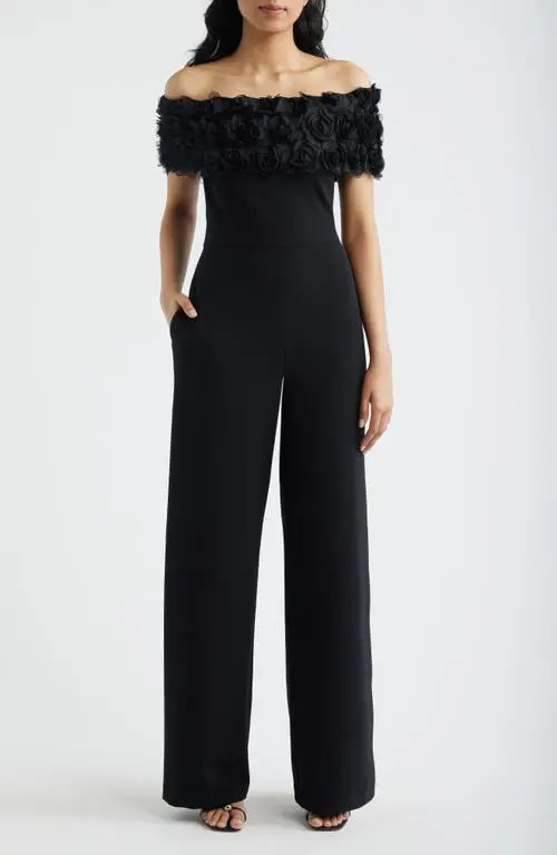 Eliza J Rosette Off-the-shoulder Wide-leg Jumpsuit - Black