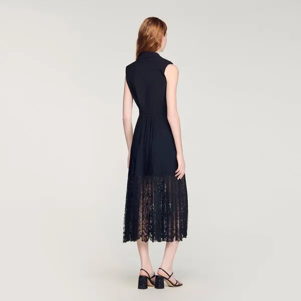 Sandro Lace Pleated Midi Dress