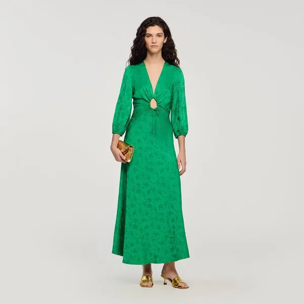 Sandro Floral Jacquard Maxi Dress - Green