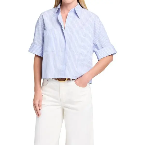 TWP My Newest Mistake Pinstripe Button-up Shirt - Blue Haven/white