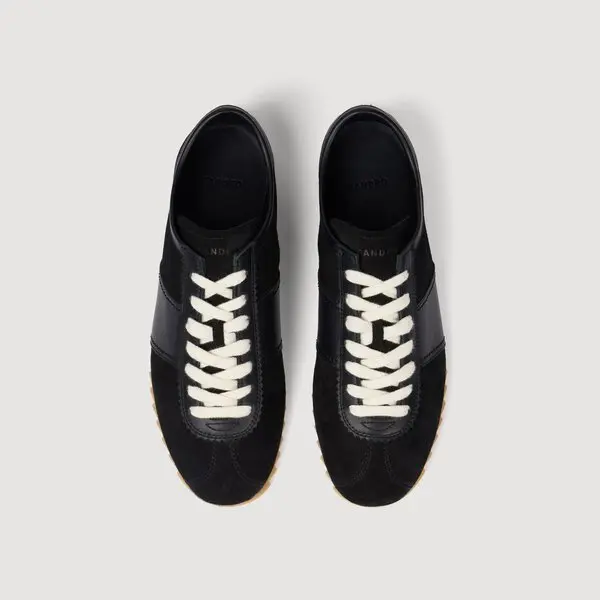 Sandro Leather And Suede Low-top Sneakers - Black