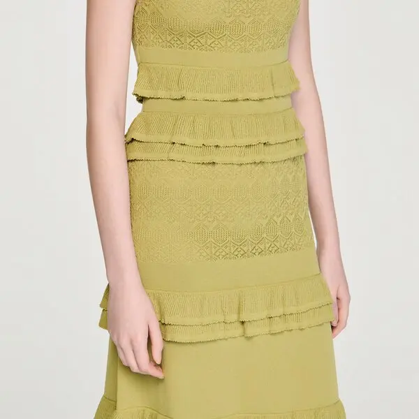 Sandro Ruffled Knit Maxi Dress
