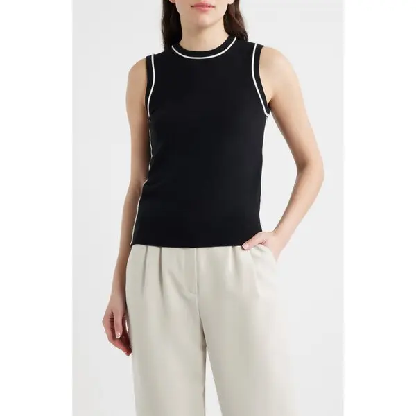 Deluc Contrast Piping Crop Tank - Black With Ecru Details
