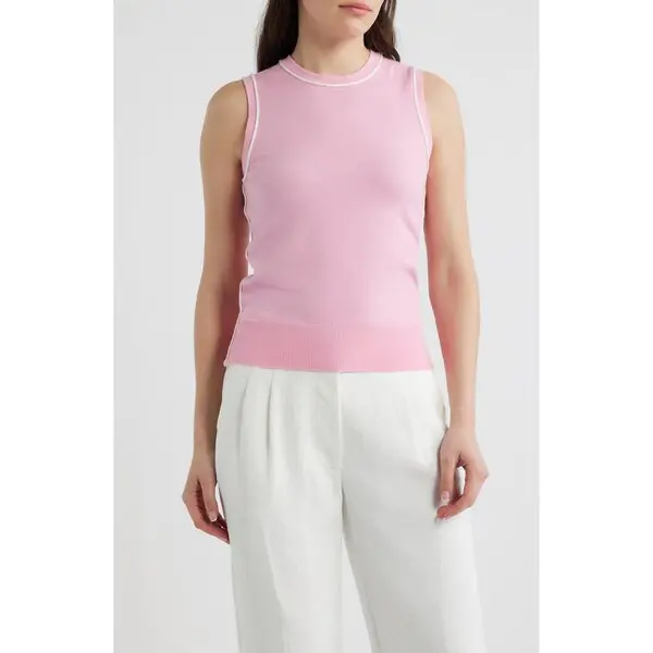 Deluc Contrast Piping Crop Tank - Pink With Ecru Details