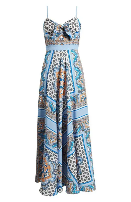 Eliza J Tie Front Maxi Sundress - Blue Multi