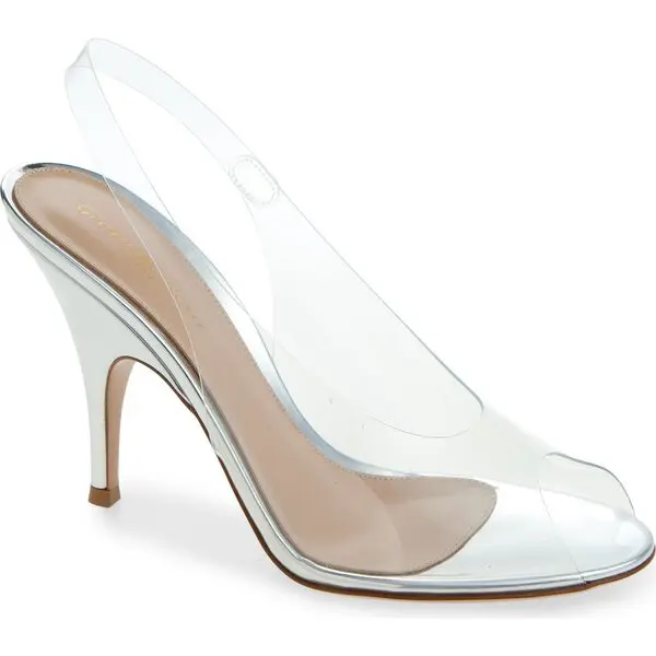GIANVITO ROSSI Clear Slingback Sandal - Silver