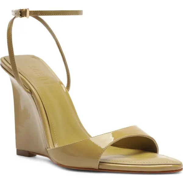 Schutz Elodie Ankle Strap Wedge Sandal - Ecru Olive