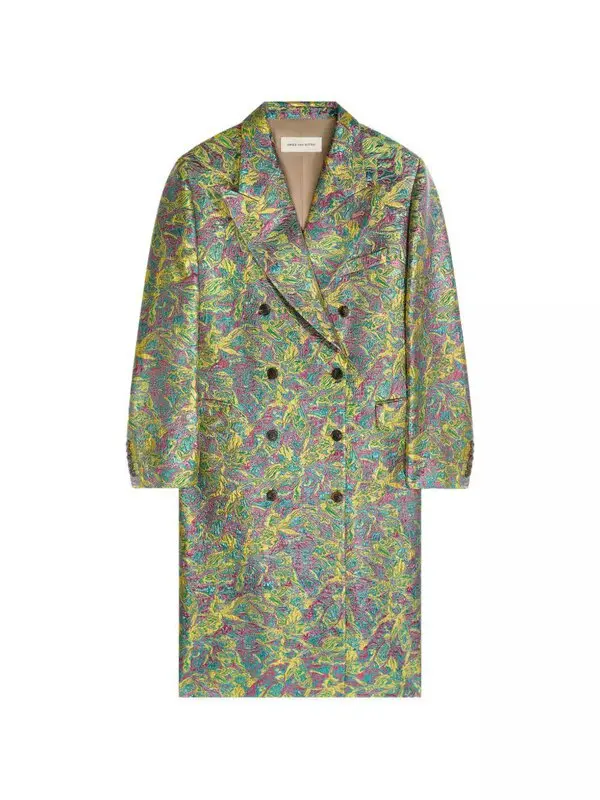 Dries Van Noten Double-breasted Floral Print Coat - Yellow