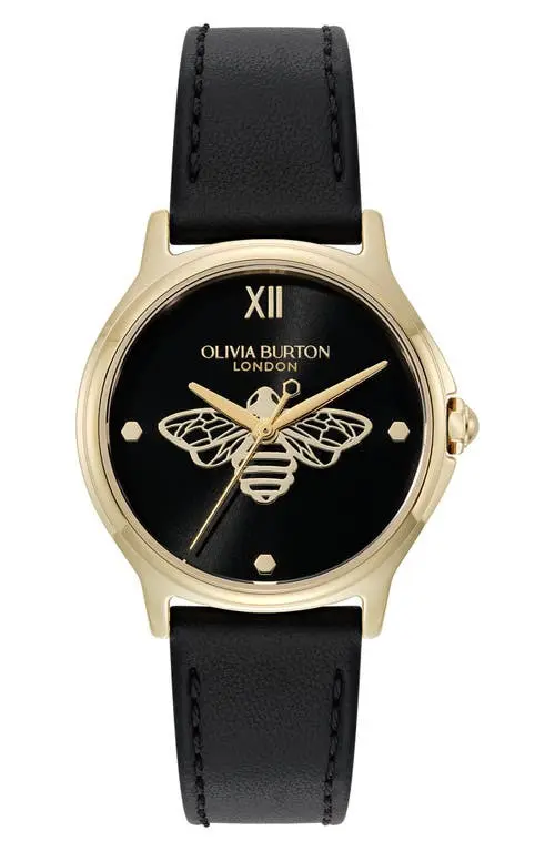 OLIVIA BURTON Classic Bee Leather Strap Watch - Black