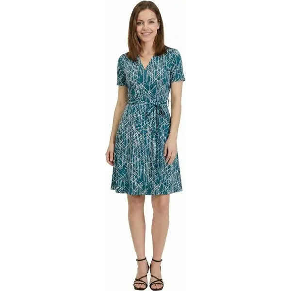 24SEVEN COMFORT APPAREL A-line Midi Dress With Geometric Print - Blue Multi