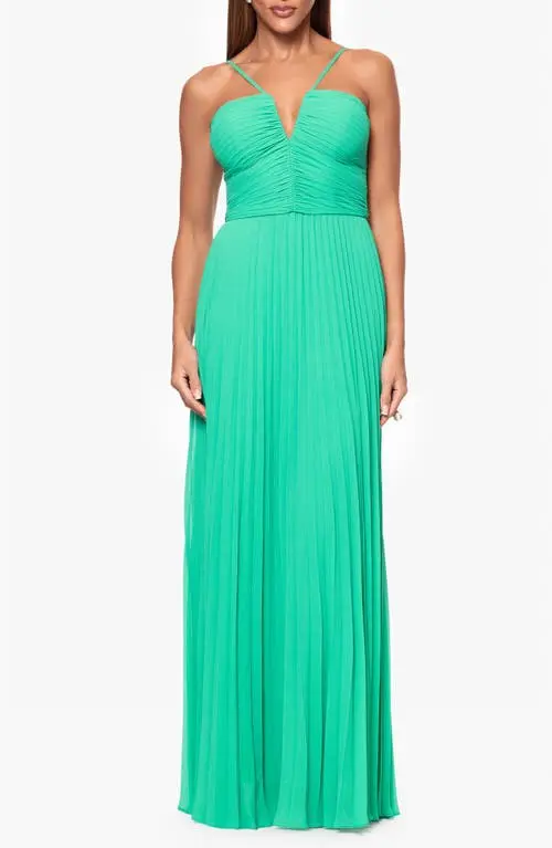 XSCAPE EVENINGS Pleated Chiffon Gown - Emerald