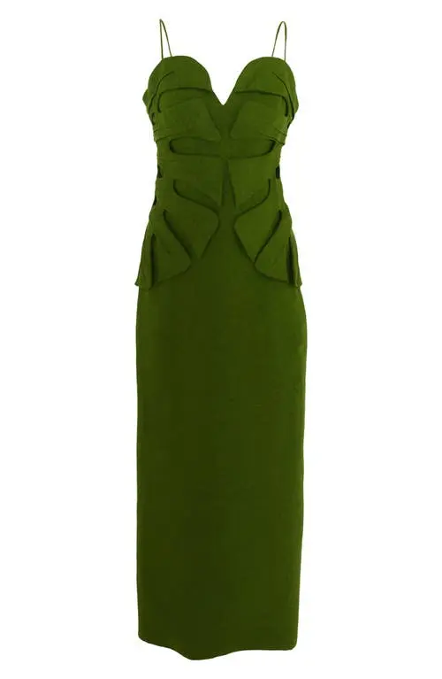 green monstera embroidery midi dress FARM RIO Green Monstera Embroidery Midi Dress in Green Monstera