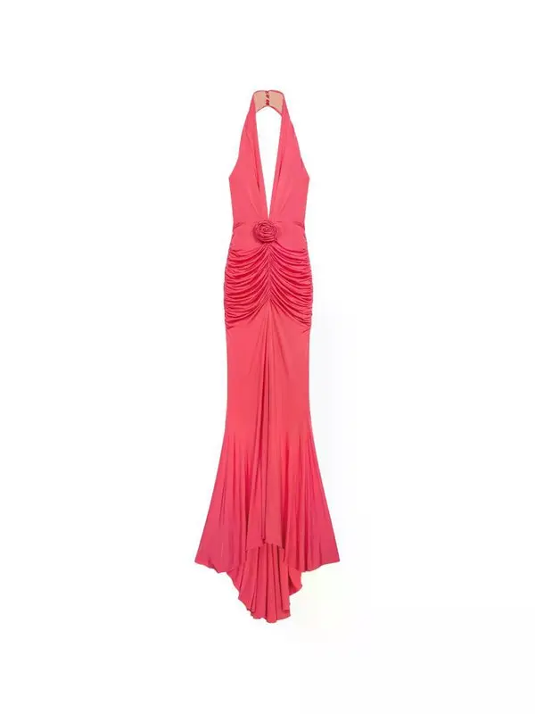 Blumarine Rose-appliqué Halterneck Maxi Dress - Pink