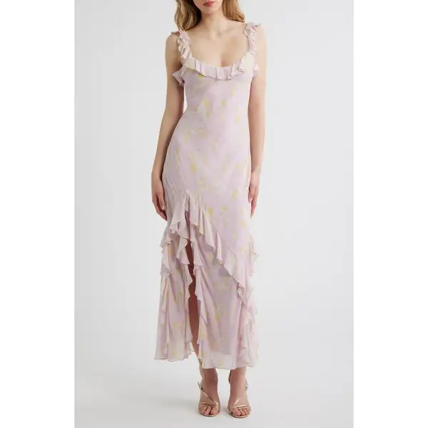 LoveShackFancy Roseline Ruffle Sleeveless Maxi Dress - Wisteria Sun
