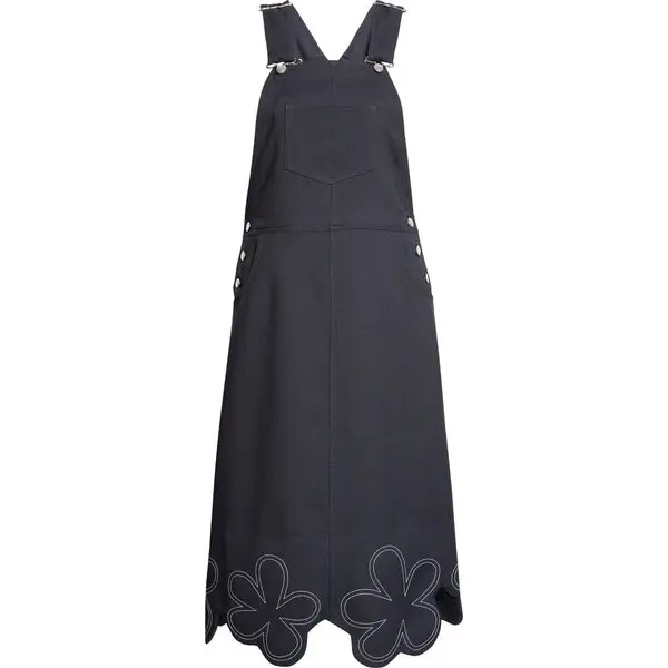 Comme Des Garçons Embroidered Daisy Hem Overalls Dress - Navy