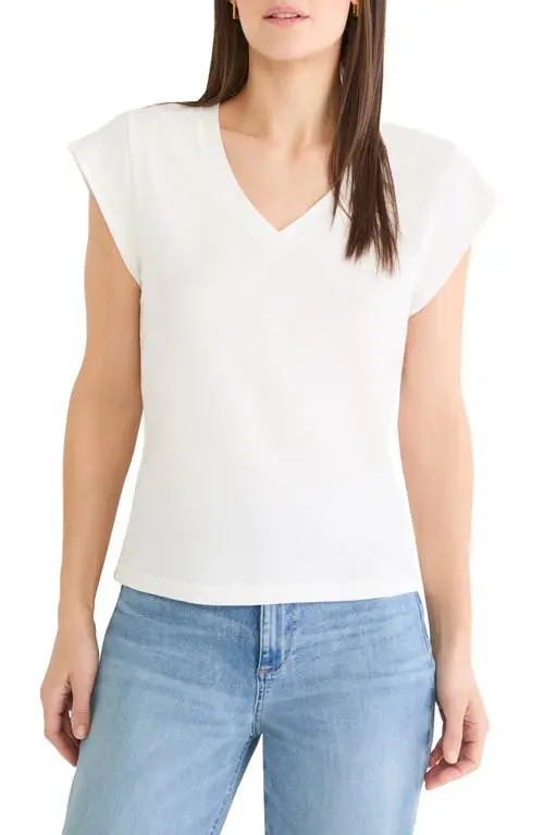NIC+ZOE Cap Sleeve V-neck Cotton Top - Paper White